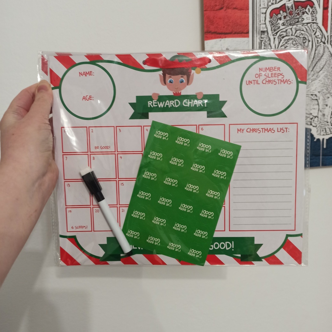 Elf Reward Chart - suchościeralny kalendarz adwentowy, naklejki, marker ...